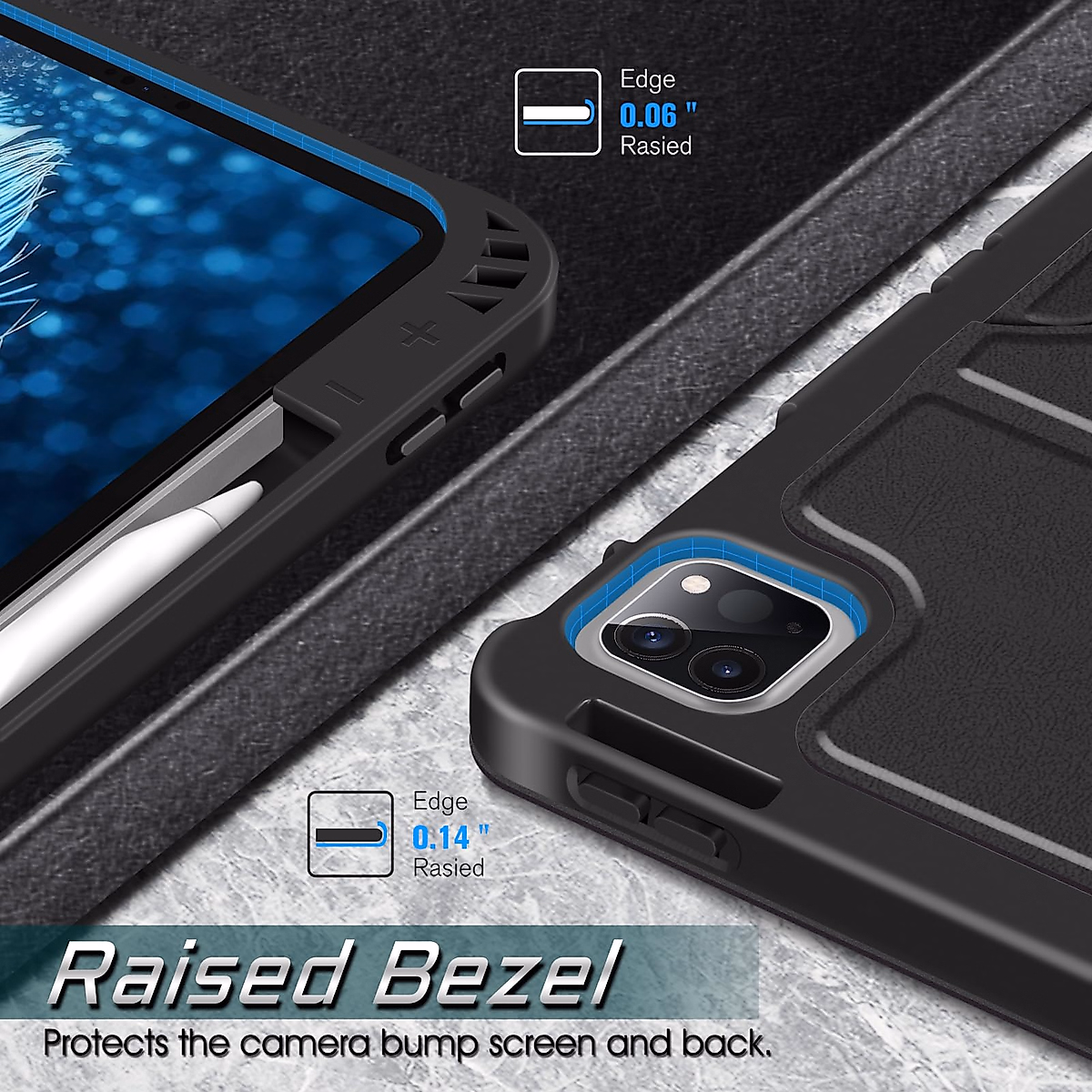 CaseBot Magnetic Case for iPad Pro 12.9-inch 6th Generation 2022, Multiple Angle Shockproof Rugged Stand Case, Soft TPU Back Cover w/Pencil Holder, Also Fit iPad Pro 12.9" 5th/4th/3rd Gen, Black