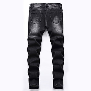 Boy's Skinny Fit Ripped Destroyed Distressed Stretch Fashion Biker Moto Denim Jeans Pants,BlackL0081,16