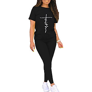 JSVZREU Two Piece Outfits for Women Summer Short Set 2 Piece Outfits Jogger Track Suits Sweatsuits for Women Short Sleeve (7211black, X-Large)