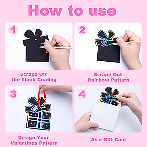 MGparty 48 Packs Valentines Day Gifts Cards for Kids Magic Color Scratch Heart Rainbow Scratch Paper Valentine Crafts for Kids Classroom Exchange Create Rainbow Scratch Art Party Reward