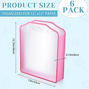 PerKoop 6 Pcs Scrapbook Paper Storage Organizer 12'' x 12'' Sheets Expanding Paper Folio Transparent Expandable Paper Storage with Portable Handle and Button Closure for Holding Craft (Pink)