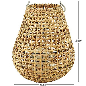 The Novogratz Metal Handmade Decorative Candle Lantern with Glass Holder and Handle, 13" x 13" x 16", Brown