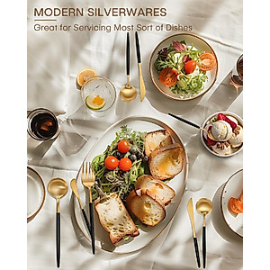 Ollex 5PCS Serving Utensils set include Serving Spoon, Slotted Spoon, Soup Spoon, Butter Knife and Sugar Spoon,Heavy Duty Stainless Steel Large Hostess Utensils Serving Set for Parties Buffet Banquet