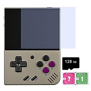 Miyoo Mini Plus Handheld Game Console, 3.5-Inch 128G Retro Arcade Video Gaming Console Handheld Emulators for Adult Kid, Support Wi-Fi, Cortex-A7 Processor, 3000mAh Battery- Grey