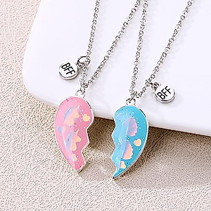 DOYYCA Best Friend Necklace Gifts Friendship Necklace Magnetic Matching Unicorn Heart BFF Necklace for 2 Girls (Blue Pink Unicorn)