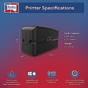 Bodno Matica MC320 Direct-to-Card Dual Sided ID Card Printer & Complete Supplies Package Silver Edition ID Software