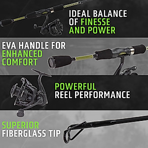 Fortis Fishing Spinning Rods 6ft6-2 pc - Medium - Medium - Strong, Sensitive, Lightweight, Graphite Blank with Durable Fiberglass Tip, Ergonomic Handle Includes Rod, Reel and Lures (Crankbaits)