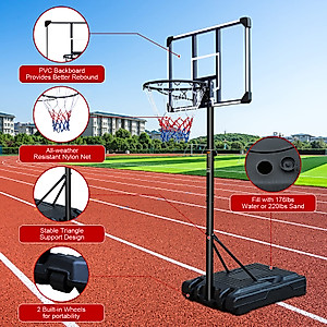 aukung Portable Basketball Hoop & Goal Basketball Stand Height Adjustable 6.2-8.5ft with 35.4Inch Transparent Backboard & Wheels for Youth Teenagers Outdoor Indoor Basketball Goal Game Play