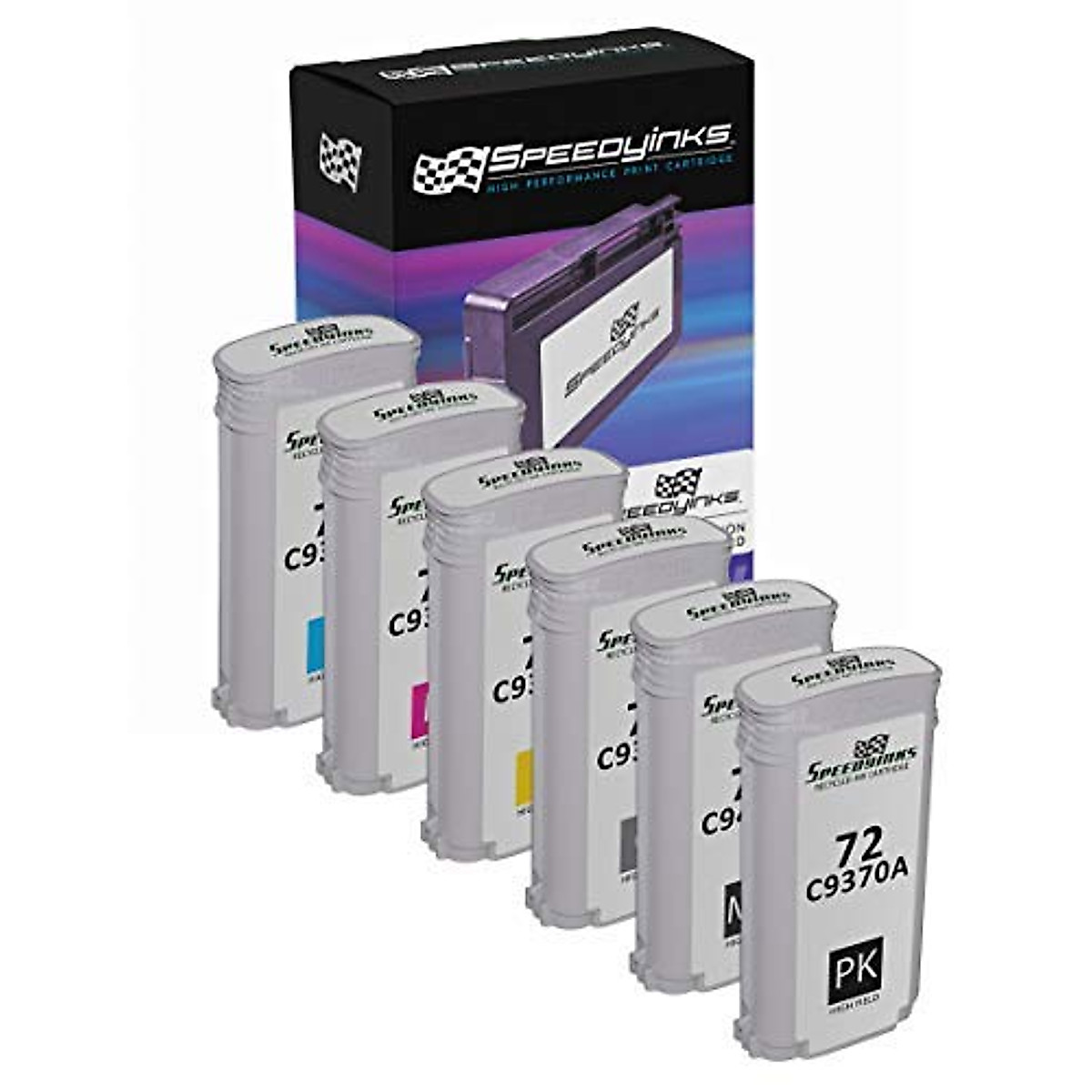 SPEEDYINKS Compatible Replacements for HP 72 Ink Cartridge High Yield (Photo Black, Cyan, Magenta, Yellow, Gray, Matte Black, 6-Pack) for use DesignJet T1100, T1120, T1200, T610, T620, T770, T1100ps