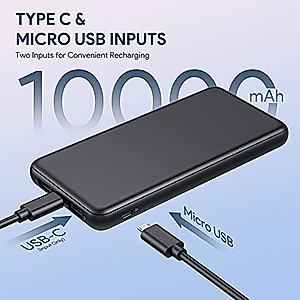 Portable Charger 2-Pack 10000mAh Power Bank High Capacity Power Bank Ultra Slim External Phone Battery Pack with Dual Input & Output for iPhone 12 Pro, Galaxy S10, Pixel 4, (Black + White)