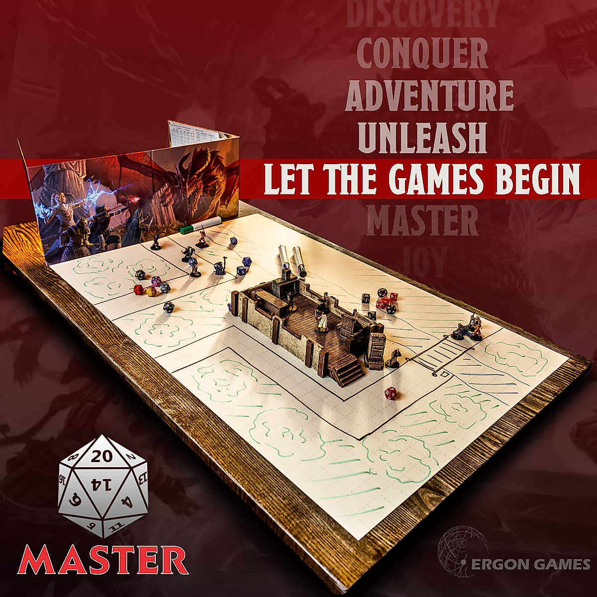 Ergon Games Silicone Battle Grid Mat for TTRPG | Parchment 2' x 3' Dungeon Master Mat. For use with Dry Erase Markers.