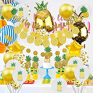 Gold Glitter Pineapple Party Decorations Summer Pineapple Garland Banner Pineapple Garland Latex Balloons Pineapple Foil Balloons Cupcake Toppers for Bachelorette,Birthday Luau Summer Party Decoration