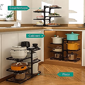 HAUSHOF Pots and Pans Organizer, 16" Heavy Duty 150LBS Pot Holders for Kitchen, 6-Tier Adjustable Pan Rack under Cabinet with Suction Cup, Snap-on Cookware Storage Organization Pot Pan Stand Stacker