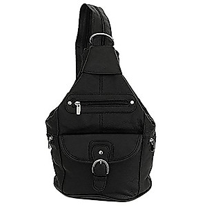 Womens Leather Convertible 7 Pocket Medium Size Tear Drop Sling Backpack Purse Shoulder Bag, Black