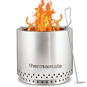 thermomate Large Outdoor Fire Pit for Patio Backyard, 17x16.5 Inch Stainless Steel Round Bowl Wood Burning, Smokeless , Portable Camping Fire Pit
