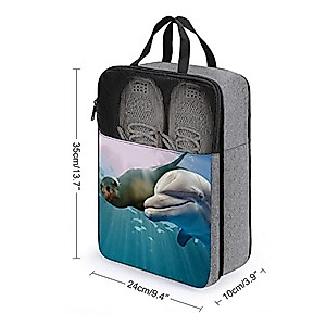 Frcavbin Travel Shoe Bag Shoes Carrier with Handle and Zipper Foldable Shoe Puches Organizer for Home storage School starts (Dolphin And Sea Lion)