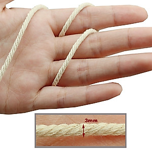 Macrame Cord 3mm 109 Yard 100% Natural Cotton Wall Hanging Plant Hanger Craft Making Knitting Cord Rope 109 yd (3mm)