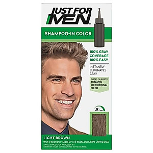 Just For Men Shampoo In Color, Hair Color for Men with Keratin and Vitamin E for Stronger Hair, Restores Natural Hair Color, Light Brown, H-25, Pack of 1