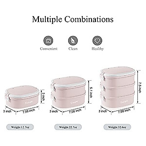 Slaipo Bento Box Adult Lunch Box, Lunch Box for Men Women with Insulated Lunch Bag, Stainless Steel Salad Lunch Containers, Stackable Leakproof Lunch Kit(Pink)