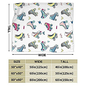 80s 90s Roller Skate Throw Blankets Super Soft Fuzzy Fleece Blanket Warm and Cozy Throw Decorative for Bed Couch Living Room Travel 50"X40"