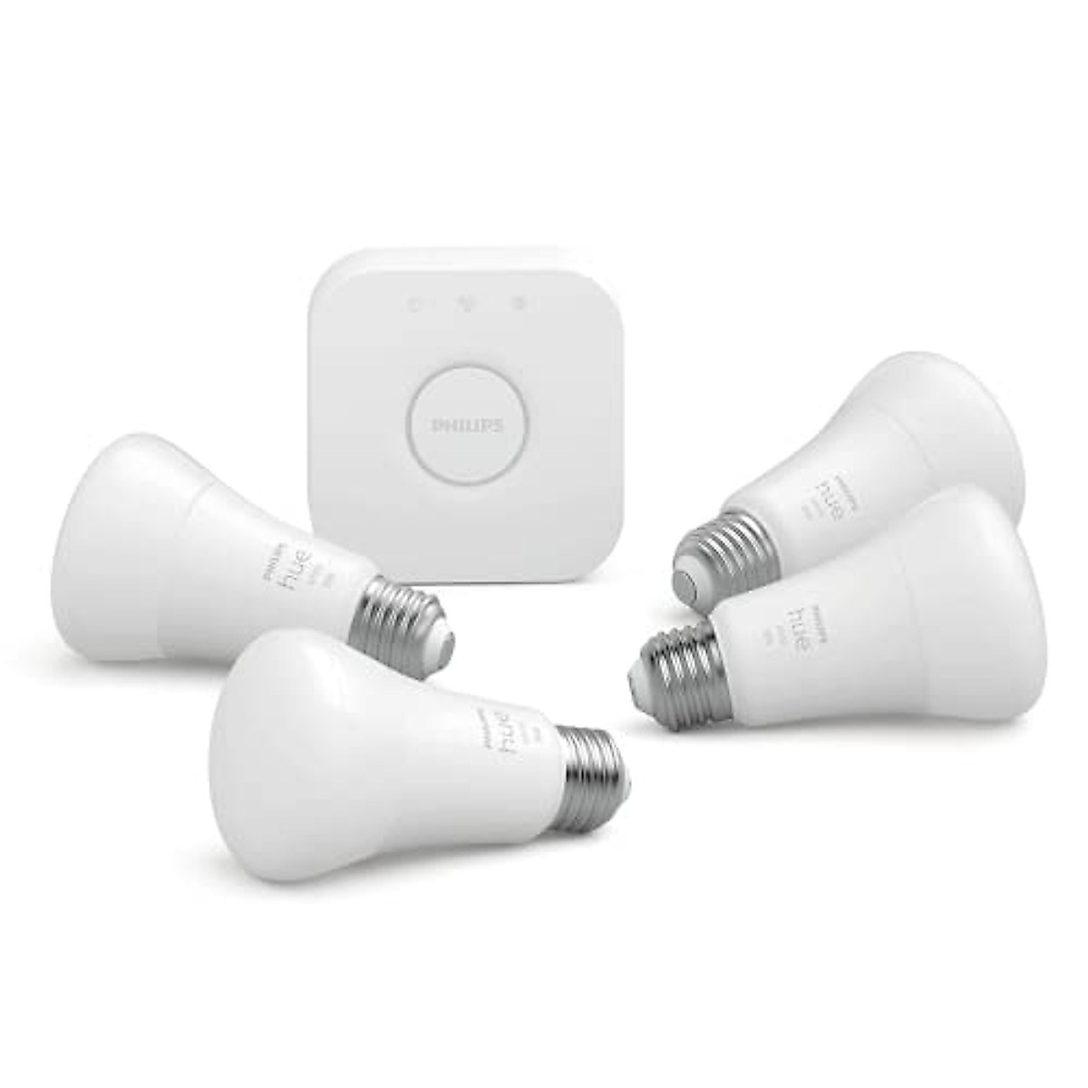 Philips Hue 4-Pack Soft White A19 E26 Dimmable Only Smart Bulb Starter Kit with Hub (Voice Compatible with Amazon Alexa, Apple Homekit and Google Home)