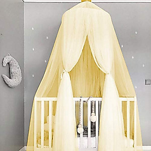 Jolitac Princess Bed Canopy for Girls Room Decor Round Lace Mosquito Net Play Tent Reading Nook Canopies Yarn Girl Dome Netting Castle (Yellow)