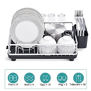 APEXCHASER Dish Drying Rack, Space-Saving Dish Rack for Kitchen Counter, Anti-Rust Aluminum Drying Dish Rack with Cutlery&Cup Holders, Kitchen Dish Drainers with Removable Tray for Various Kitchenware