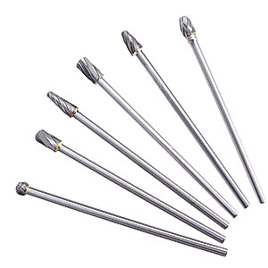 marddpair 6Pcs 6MM(1/4 Inch) Shank 10MM Head 150MM Length Carbide Alloy Rotary Burr Set Fit Rotary Tool for Woodworking, Drilling, Metal Craving, Engraving, Polishing