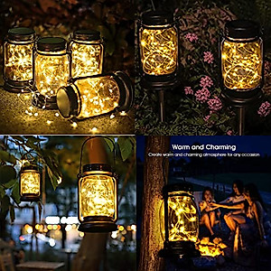 Hanging Solar Lantern Outdoor, 30 LEDs Solar Mason Jar Lights with Stakes, Waterproof Hanging Solar Lights for Garden, Patio, Yard, Backyard, Tree, Pathway and Lawn(2 Packs, Warm White)