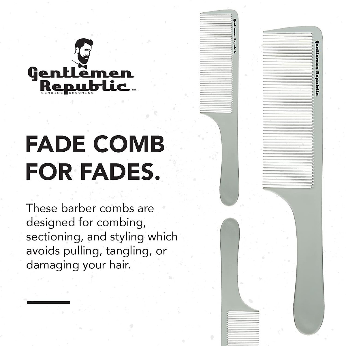 Gentlemen Republic Fade Comb for Fades, Blending and Men Hair Cuts – Soft Round Tips, Soft Touch, Strong Teeth with Strong Body – Ma