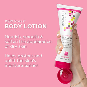Andalou Naturals 1000 Roses Soothing Body Lotion, with Cocoa + Shea Butter, Aloe & Rosehip, Hydrating Sensitive Skin Lotion for Dry Skin, 8 Fl. Oz