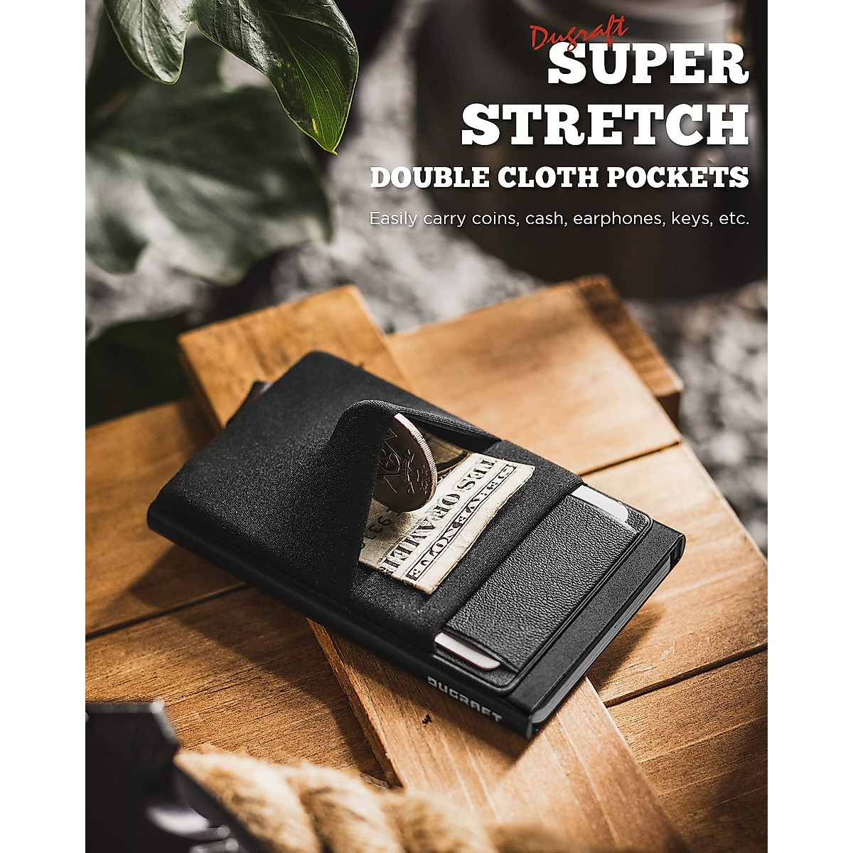 DUGRAFT Minimalist Card Wallet for Men, Slim Wallet Card Holder Pop Up Wallet with Money Front Pocket RFID Blocking Metal Credit Card Case for Men, Small Smart Wallet (Black)