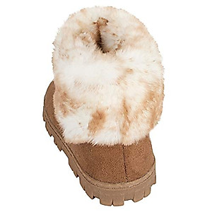 Jessica Simpson Women's and -Girls Microsuede Super Soft Bootie Slippers with Indoor Outdoor Sole, Cinnamon, Large