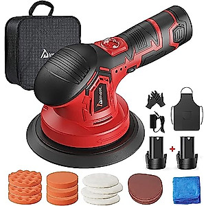 Cordless Car Buffer Polisher - with 2pcs Batteries and Polishing Pads, Aiment 6 Inch Car Polisher for Car Detailing with 6 Variable Speed, 2500-5000RPM Brushless Polisher for Waxing Paint Correction