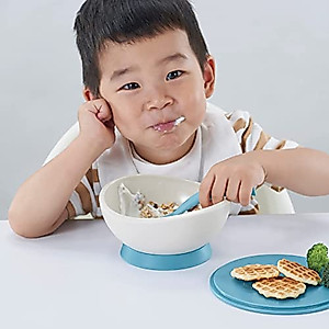 FLYTTA FADI Toddler Bowl Baby Bowl Suction Bowl Baby Feeding Set Suction Cup Bowl with Silicone Lid and Baby Spoon First Stage Self Feeding Baby Utensils Suction Bowls for Baby - Ocean Blue