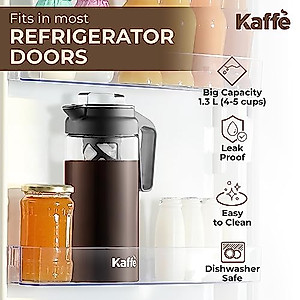 Kaffe Cold Brew Coffee Maker, 1.3L Iced Coffee Pitcher, Cold Brew Coffee and Tea Brewer, Easy to Clean Mesh filter, Double Wall Tritan Glass (1.3L)