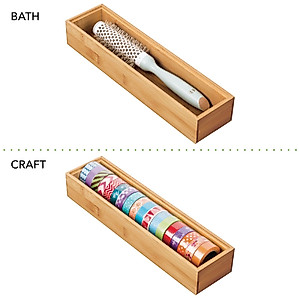 mDesign Slim Wooden Bamboo Drawer Organizer - 12" Long Stackable Storage Box Tray for Kitchen Drawers/Cabinet - Utensil, Silverware, Spatula, Flatware Holder - Echo Collection, 4 Pack, Natural Wood