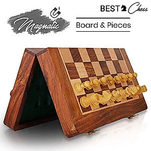 BCBESTCHESS Set, Premium Quality, Handcrafted Rosewood Unique Chess Board Set, Foldable Secure Storage for Magnetic Pieces with Extra Queens, Chess Set for Kids and Adults, Brown(12x12 Inches)