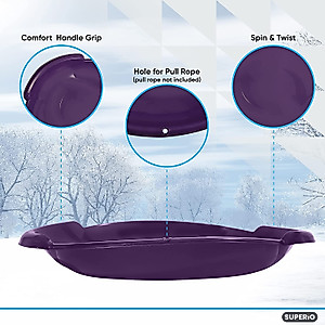 Superio Round Saucer Snow Sled, Purple Spiral Plastic Sled with Handles 24" Winter Snow Fun for Kids and Adults