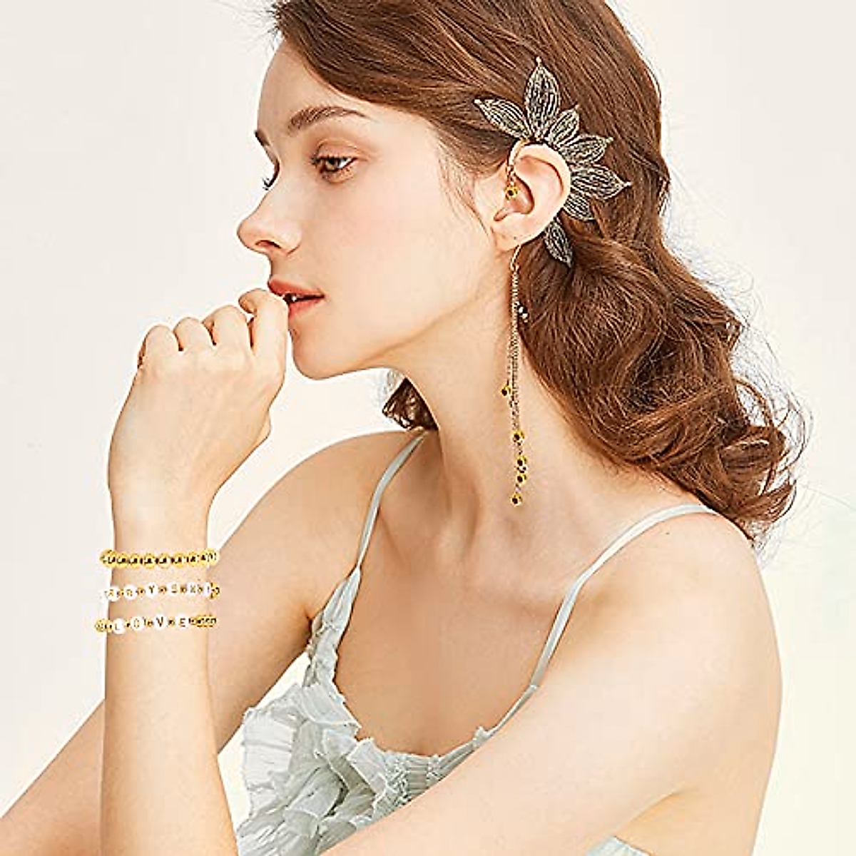 1800Pcs Beads Making Kit, 1500Pcs Gold Round Spacer Beads Smooth Loose Ball Beads, 150Pcs Alphabet Beads, 150Pcs White Pearls Beads and 2 Rolls Elastic String for DIY Bracelet Jewelry Craft