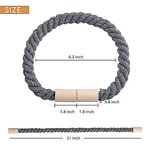 NICEEC 2 Pack Wooden Magnetic Curtain Tiebacks Boho Home Decoration Drape Tie Backs Natural Cotton Handmade Rope Curtain Holdbacks for Thin or Thick Home & Office Window Drapery (Grey)