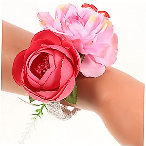 FRCOLOR 1 Set Wreath Headband Women’s Suits Girls Accessories Wedding Headband Flower Crowns Corsage Flower Corsage Wristlet Miss Pink Fabric Wristband Flower Girl Flower Rings for Women