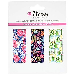 bloom daily planners 3-Pack Magnetic Bookmarks - Mini Snap-in Page Marker Clips for Planners, Books, Journals (2.5” x 1”) - Botanical