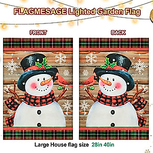 Lighted Winter Garden Flag, LED Christmas Snowman Garden Flag for Outside, Vertical Double Sided Garden Flags Outdoor Flag Winter Outside Seasonal Decoration Home Decor Flag 28x40