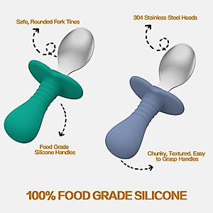 4 Pcs Baby Spoons Toddler Spoons for Self Feeding, Kids Spoons with Silicone Round Handle, Stainless Steel Toddler Utensils Children Safe Silverware Set, Anti-Choke Design, BPA Free