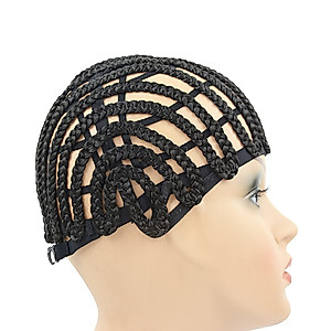 1 Pc Black Braided Wig Cap Crochet Wig Cap Cornrows Cap Adjustable Elastic Band and Hair Clips Weaving Wig Caps for Crochet Braids Wig Making