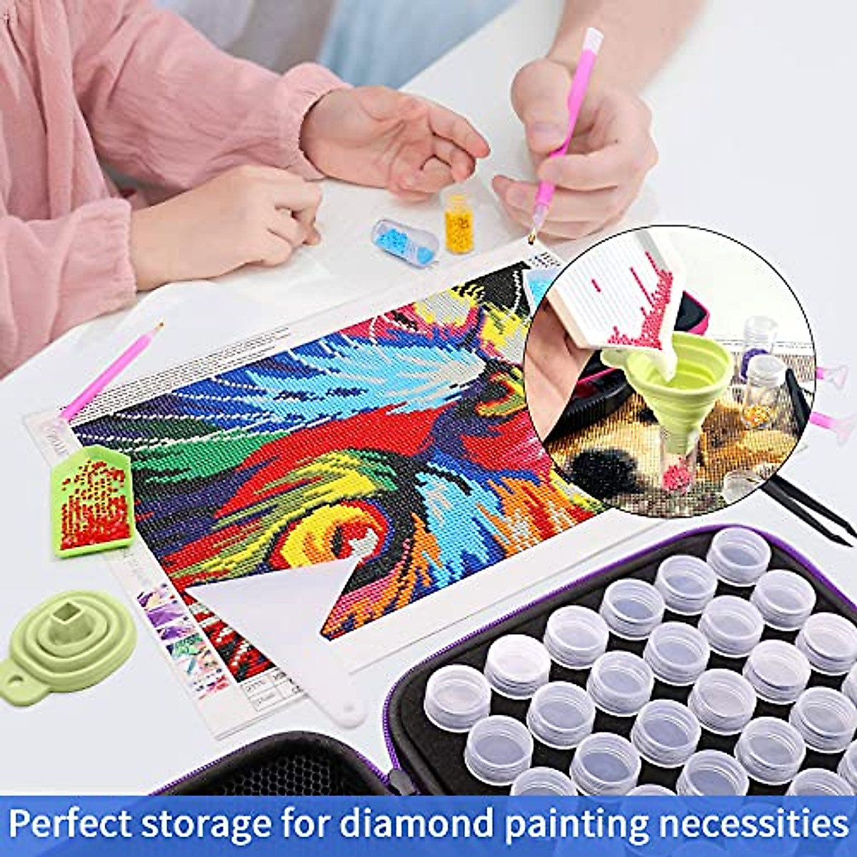 VAIIEYO Diamond Painting Storage Containers, 60 Slots EVA Shockproof Beads Storage, Label Stickers for DIY,Portable Diamond Embroidery Craft Jewelry Beads Rhinestones Organizer Durable High Capacity