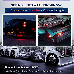Ledvillage Pack of 30 3/4 Inch Mini Round 10 Amber + 10 Red + 10 White 3 LED Trailer Side Marker Button Lights Clearance Signal Lamp Boat Lorry Truck Pickup Bus 12V DC