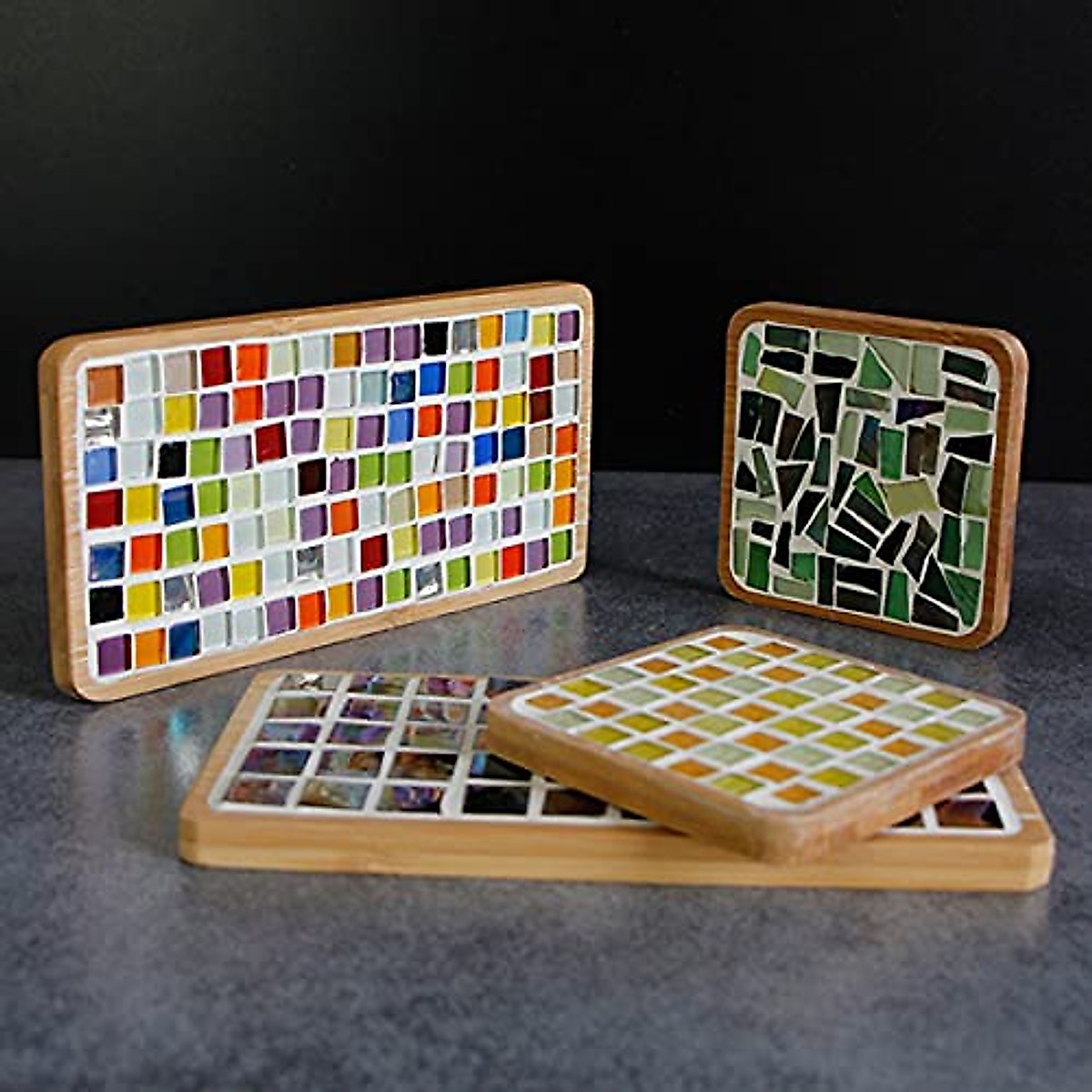 JUSTDOLIFE 5PCS Bamboo Tray Set Assorted Cup Coaster Succulent Pot Tray Mosaic Coaster Base DIY Craft (Burlywood 1)