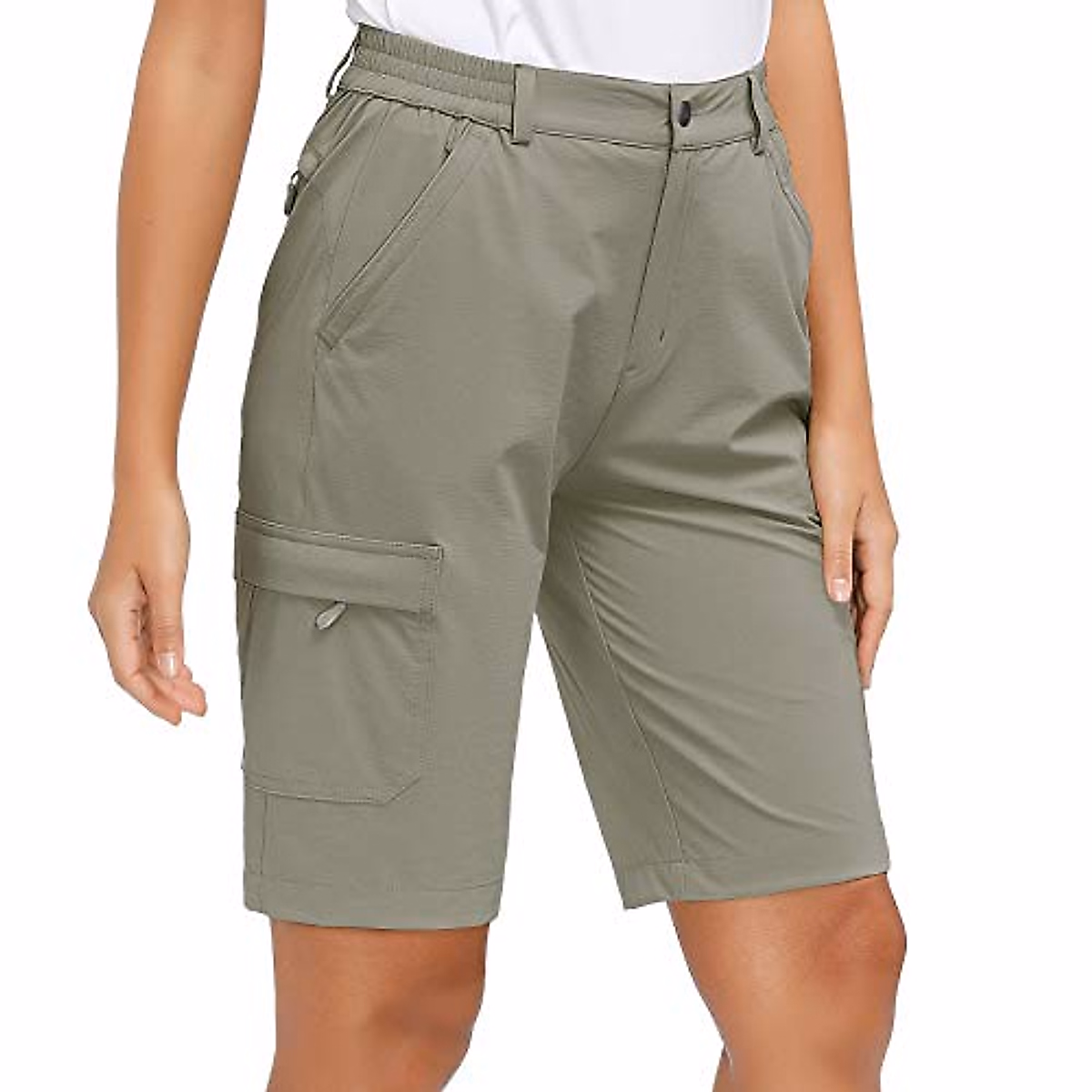 Libin Women's Lightweight Hiking Shorts Quick Dry Cargo Shorts Summer Travel Golf Shorts Outdoor Water Resistant Silver Sage L